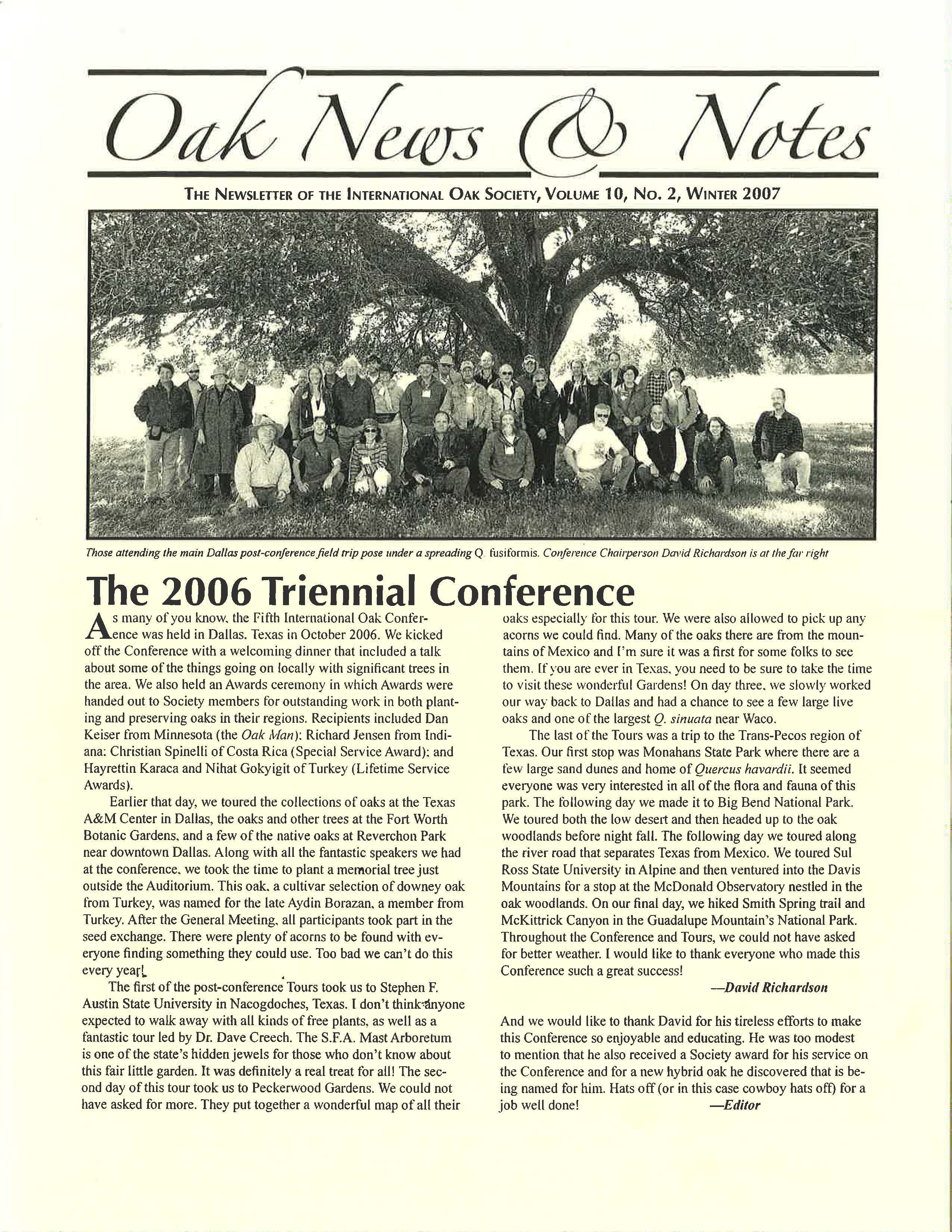 Oak News & Notes, Volume 10, No. 2, Winter 2007 | International Oak Society